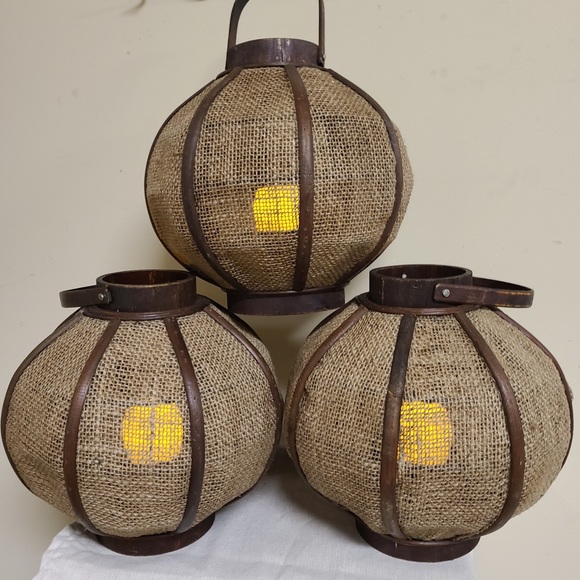 Accents | Set Of 3 Wooden And Jute Lanterns | Poshmark